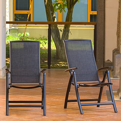 Domi Folding Patio Chairs Set of 2, Aluminium Frame Reclining Sling Lawn Chairs with Adjustable High Backrest, Patio Dining Chairs for Outdoor, Camping,Porch,Balcony(Textilene Fabric)