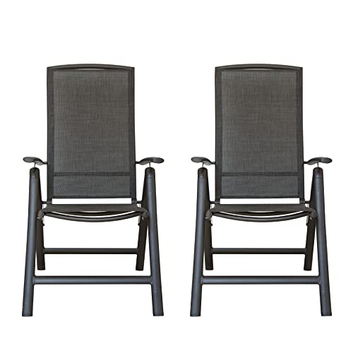 Domi Folding Patio Chairs Set of 2, Aluminium Frame Reclining Sling Lawn Chairs with Adjustable High Backrest, Patio Dining Chairs for Outdoor, Camping,Porch,Balcony(Textilene Fabric)