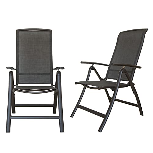 Domi Folding Patio Chairs Set of 2, Aluminium Frame Reclining Sling Lawn Chairs with Adjustable High Backrest, Patio Dining Chairs for Outdoor, Camping,Porch,Balcony(Textilene Fabric)