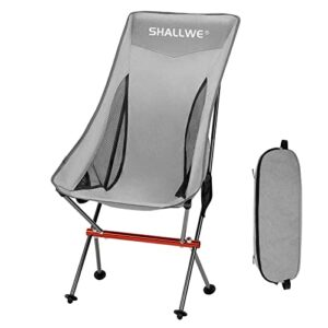 shallwe ultralight high back folding camping chair, upgraded all aluminum frame for adult, built-in pillow, side pocket & carry bag, compact & heavy duty for outdoor backpacking(silver)