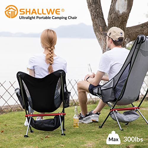 SHALLWE Ultralight High Back Folding Camping Chair, Upgraded All Aluminum Frame for Adult, Built-in Pillow, Side Pocket & Carry Bag, Compact & Heavy Duty for Outdoor Backpacking(Silver)