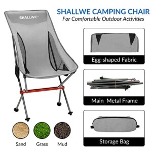 SHALLWE Ultralight High Back Folding Camping Chair, Upgraded All Aluminum Frame for Adult, Built-in Pillow, Side Pocket & Carry Bag, Compact & Heavy Duty for Outdoor Backpacking(Silver)