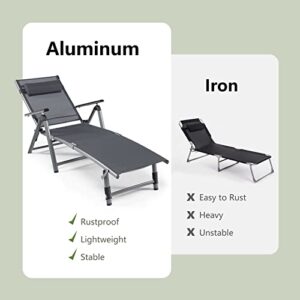 COSTWAY Patio Folding Aluminum Lounge Chair Chaise Adjustable Back Armrest Headrest