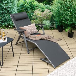 COSTWAY Patio Folding Aluminum Lounge Chair Chaise Adjustable Back Armrest Headrest