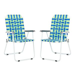 Kcelarec Set of 2 Patio Folding Lawn Chair, Outdoor Beach Chair Portable Camping Chair, Webbed Folding Chair for Yard, Garden,Blue