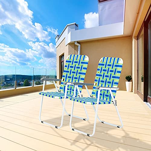 Kcelarec Set of 2 Patio Folding Lawn Chair, Outdoor Beach Chair Portable Camping Chair, Webbed Folding Chair for Yard, Garden,Blue