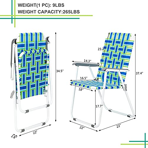 Kcelarec Set of 2 Patio Folding Lawn Chair, Outdoor Beach Chair Portable Camping Chair, Webbed Folding Chair for Yard, Garden,Blue