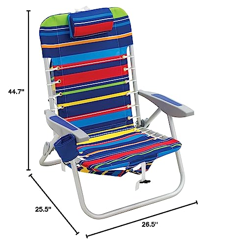 Rio Beach 4-Position Backpack Lace-Up Suspension Folding Beach Chair,Aluminum, Multi Stripe