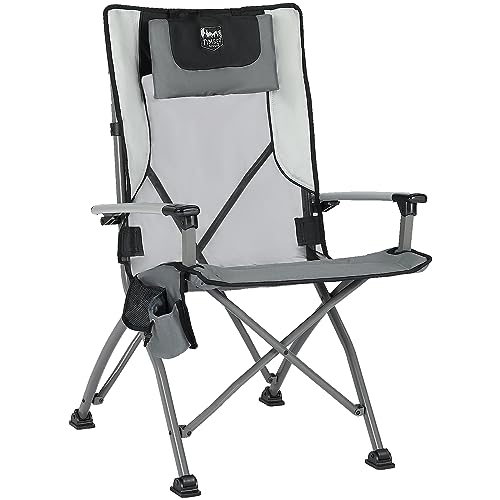 TIMBER RIDGE Aluminum Collapsible High Back Chair with Organizer Cup Holder Headrest Heavy Duty 300 lbs for Adults, Ideal for Outdoor Beach Fishing Lawn, Gray