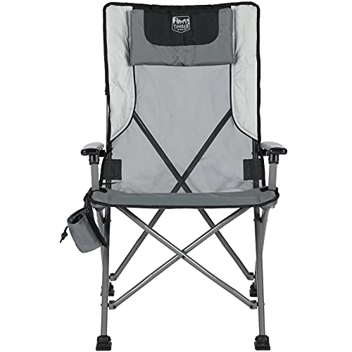 TIMBER RIDGE Aluminum Collapsible High Back Chair with Organizer Cup Holder Headrest Heavy Duty 300 lbs for Adults, Ideal for Outdoor Beach Fishing Lawn, Gray