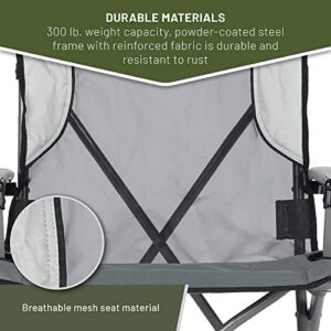 TIMBER RIDGE Aluminum Collapsible High Back Chair with Organizer Cup Holder Headrest Heavy Duty 300 lbs for Adults, Ideal for Outdoor Beach Fishing Lawn, Gray