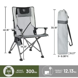 TIMBER RIDGE Aluminum Collapsible High Back Chair with Organizer Cup Holder Headrest Heavy Duty 300 lbs for Adults, Ideal for Outdoor Beach Fishing Lawn, Gray