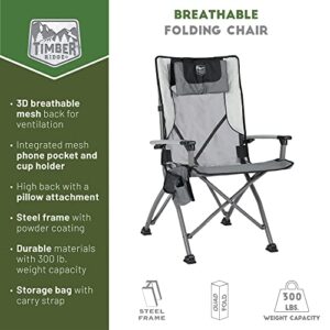 TIMBER RIDGE Aluminum Collapsible High Back Chair with Organizer Cup Holder Headrest Heavy Duty 300 lbs for Adults, Ideal for Outdoor Beach Fishing Lawn, Gray