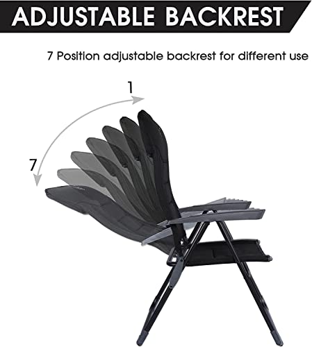 TIMBER RIDGE Foldable Lawn 7-Level Adjustable High Back for Adults Lightweight Aluminum Padded Outdoor Chair, Heavy Duty Supports 300 LBS, Black-1 Pack