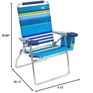 Rio Beach 17" Extended Height 4 Position Folding Beach Chair, Cup Holders|Arm Rest|Foldable, Aluminum, Blue/White/Green