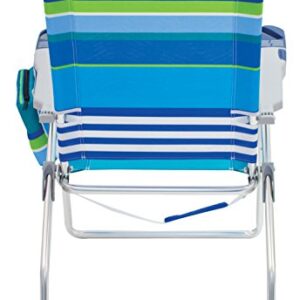 Rio Beach 17" Extended Height 4 Position Folding Beach Chair, Cup Holders|Arm Rest|Foldable, Aluminum, Blue/White/Green