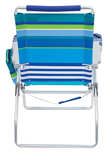 Rio Beach 17" Extended Height 4 Position Folding Beach Chair, Cup Holders|Arm Rest|Foldable, Aluminum, Blue/White/Green