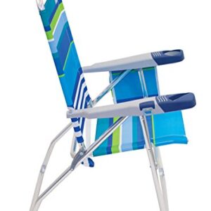 Rio Beach 17" Extended Height 4 Position Folding Beach Chair, Cup Holders|Arm Rest|Foldable, Aluminum, Blue/White/Green