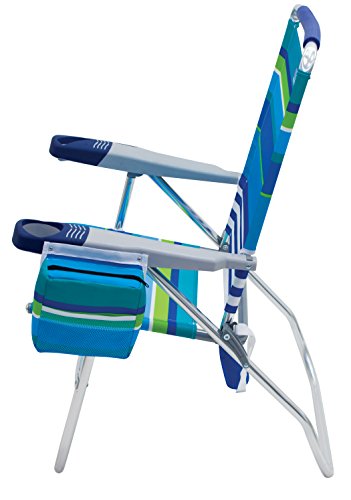 Rio Beach 17" Extended Height 4 Position Folding Beach Chair, Cup Holders|Arm Rest|Foldable, Aluminum, Blue/White/Green