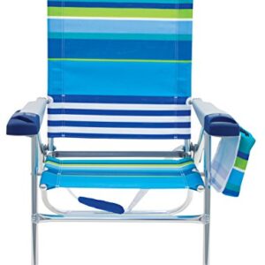 Rio Beach 17" Extended Height 4 Position Folding Beach Chair, Cup Holders|Arm Rest|Foldable, Aluminum, Blue/White/Green