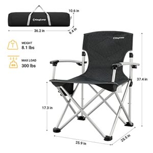 KingCamp Folding Lightweight Camping Chairs Aluminum Hard Armrest with Cup Holder, Portable Padded Deluxe Chair with Carry Bag, Heavy Duty Supports 300 lbs for Outdoor, Sports, Lawn, Fishing