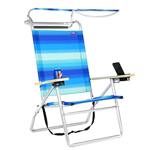 Deluxe 4 Reclining Positions Lightweight High Aluminum Beach Chair with Canopy Shade for Adults, Drink Holder, Storage Pouch