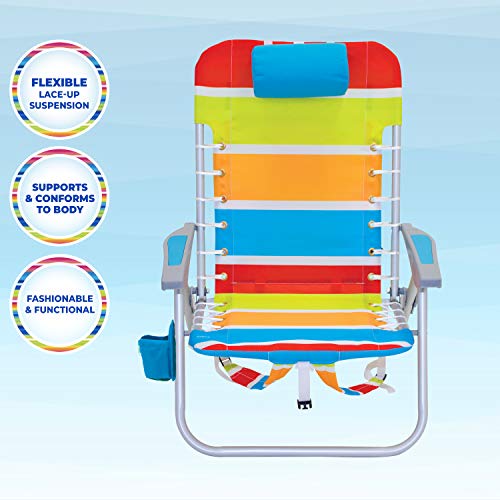 Rio Beach 4-Position Backpack Lace-Up Suspension Folding Beach Chair,Aluminum, Bright Stripe