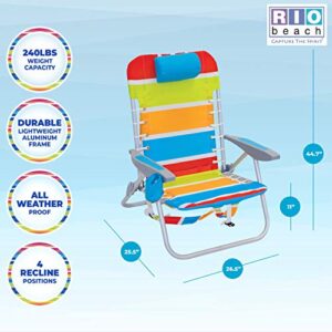 Rio Beach 4-Position Backpack Lace-Up Suspension Folding Beach Chair,Aluminum, Bright Stripe