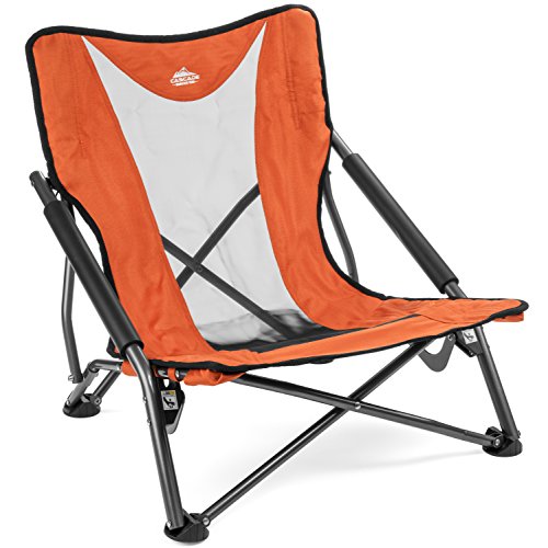 Cascade Mountain Tech Camping Chair - Low Profile Polyester Folding Chair for Camping, Beach, Picnic, Barbeques, Sporting Event with Carry Bag and Cushion Availability, Orange