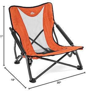 Cascade Mountain Tech Camping Chair - Low Profile Polyester Folding Chair for Camping, Beach, Picnic, Barbeques, Sporting Event with Carry Bag and Cushion Availability, Orange