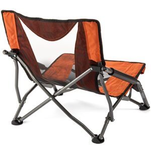 Cascade Mountain Tech Camping Chair - Low Profile Polyester Folding Chair for Camping, Beach, Picnic, Barbeques, Sporting Event with Carry Bag and Cushion Availability, Orange