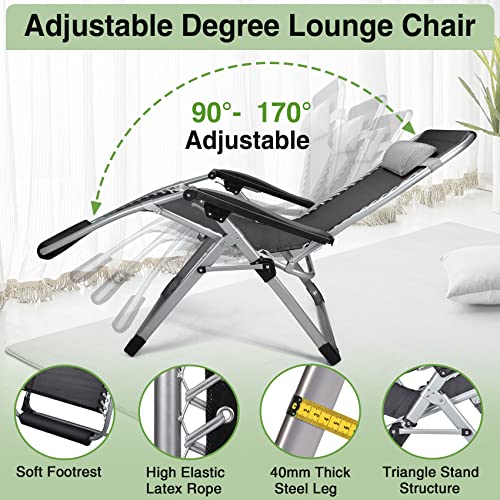 Slendor Zero Gravity Chair 26In,Padded Patio Lounge Chair with Headrest, Upgrade Aluminum Alloy Lock, Cup Holder, Gravity Recliner Chair for Indoor Outdoor,Support 440lbs, Gray