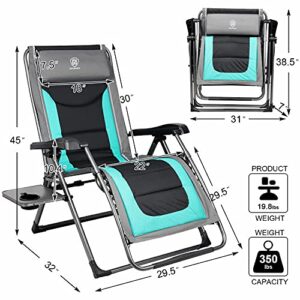 EVER ADVANCED Oversize XL Zero Gravity Recliner Padded Patio Lounger Chair with Adjustable Headrest Support 350lbs (Green)