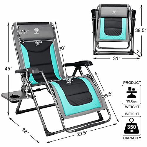 EVER ADVANCED Oversize XL Zero Gravity Recliner Padded Patio Lounger Chair with Adjustable Headrest Support 350lbs (Green)