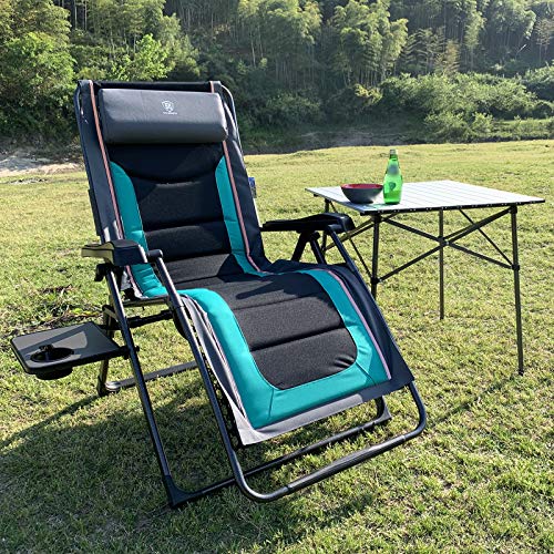 EVER ADVANCED Oversize XL Zero Gravity Recliner Padded Patio Lounger Chair with Adjustable Headrest Support 350lbs (Green)