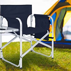 ABCCANOPY Folding Directors Chair Outdoor Camping Chair Makeup Artist Chair with Side Table & Pockets, Navy Blue