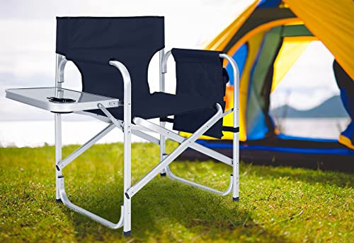 ABCCANOPY Folding Directors Chair Outdoor Camping Chair Makeup Artist Chair with Side Table & Pockets, Navy Blue