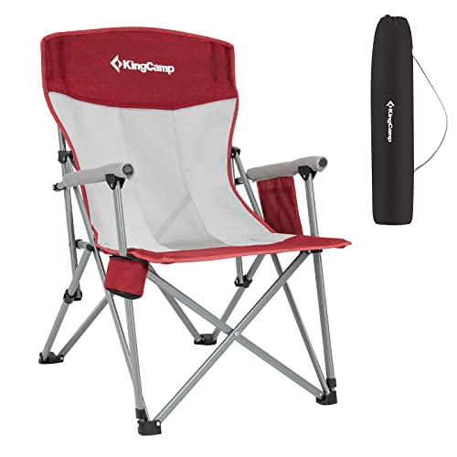 KingCamp Portable Support 300LBS Heavy Duty Folding Camp Chair for Lawn Outdoor Sports Indoor Travel, Oversize, Red&Gray