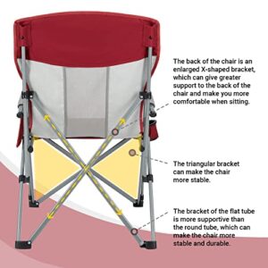 KingCamp Portable Support 300LBS Heavy Duty Folding Camp Chair for Lawn Outdoor Sports Indoor Travel, Oversize, Red&Gray