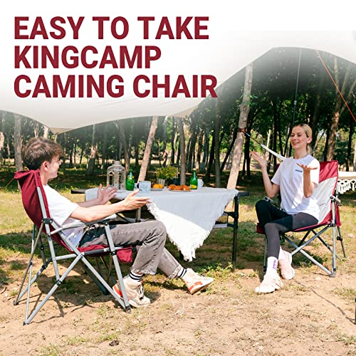 KingCamp Portable Support 300LBS Heavy Duty Folding Camp Chair for Lawn Outdoor Sports Indoor Travel, Oversize, Red&Gray