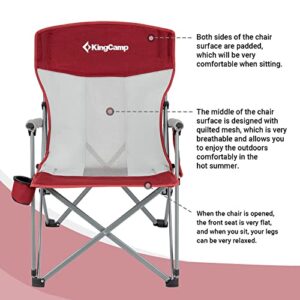 KingCamp Portable Support 300LBS Heavy Duty Folding Camp Chair for Lawn Outdoor Sports Indoor Travel, Oversize, Red&Gray