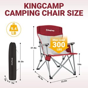 KingCamp Portable Support 300LBS Heavy Duty Folding Camp Chair for Lawn Outdoor Sports Indoor Travel, Oversize, Red&Gray