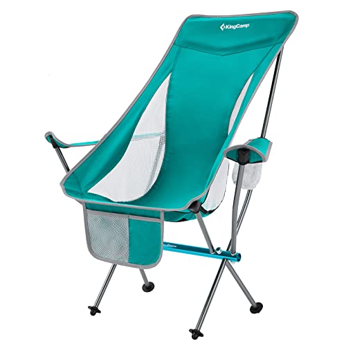 KingCamp Compact Camping Chair with Armrest Ultralight High Back Backpacking Chairs for Adults Lightweight Folding Chair Heavy Duty Support 265 Lbs Portable for Traveling, Lawn, Picnic, Festival, Cyan