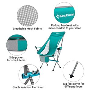 KingCamp Compact Camping Chair with Armrest Ultralight High Back Backpacking Chairs for Adults Lightweight Folding Chair Heavy Duty Support 265 Lbs Portable for Traveling, Lawn, Picnic, Festival, Cyan