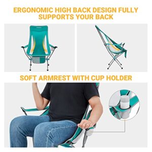 KingCamp Compact Camping Chair with Armrest Ultralight High Back Backpacking Chairs for Adults Lightweight Folding Chair Heavy Duty Support 265 Lbs Portable for Traveling, Lawn, Picnic, Festival, Cyan