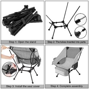 LLCJYYCY Camping Chairs Ultralight Outdoor Folding Chair Compact Portable Backpack Chairs for Outside Lawn Beach Comfort 900D Fabric Aluminum Frame Heavy Duty 350 lbs - 1pc Grey