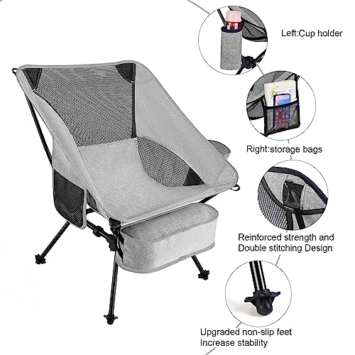 LLCJYYCY Camping Chairs Ultralight Outdoor Folding Chair Compact Portable Backpack Chairs for Outside Lawn Beach Comfort 900D Fabric Aluminum Frame Heavy Duty 350 lbs - 1pc Grey