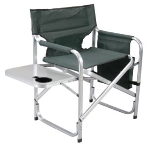 faulkner aluminum director chair with folding tray and cup holder, green