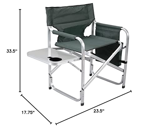 Faulkner Aluminum Director Chair with Folding Tray and Cup Holder, Green