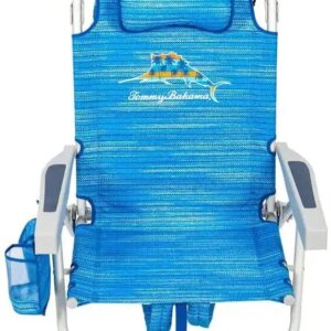 Tommy Bahama Backpack Beach Chair-New 2022 Designs-5-Position Classic Lay Flat-Insulated Cooler Towel Bar-Storage Pouch Aluminum (Sailfish and Palms)